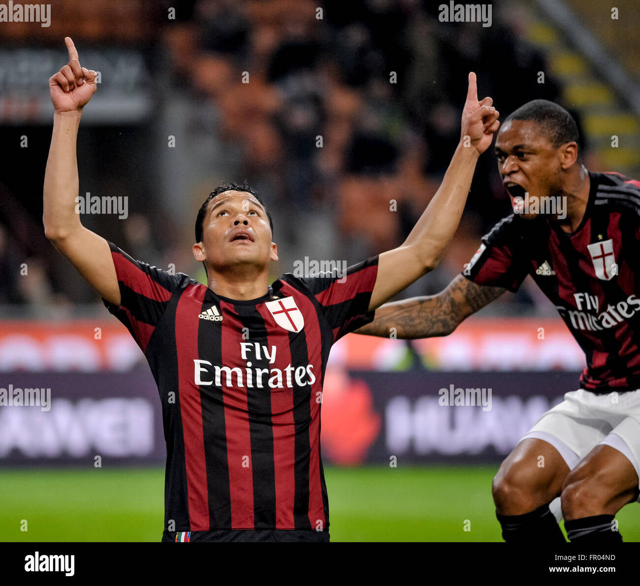 Milan, Italy. 20 mar, 2016: Carlos Bacca celebrates after scoring ...