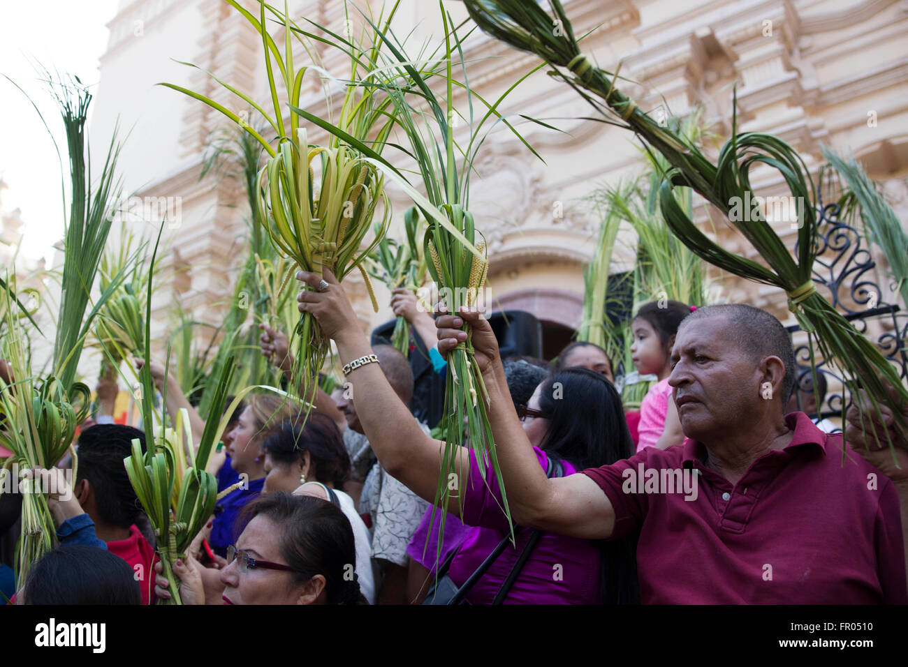Tegucigalpa, Honduras. 20th Mar, 2016. Honduran residents hold branches ...
