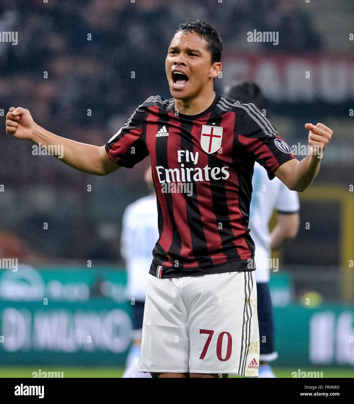 Milan, Italy. 20th Mar, 2016. Carlos Bacca celebrates after scoring ...