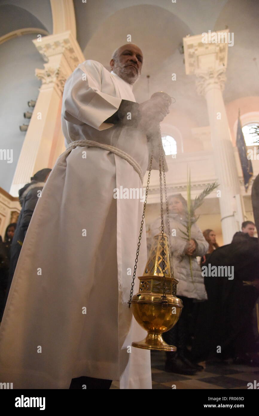 New York City, United States. 20th Mar, 2016. Using brazier to spread ...