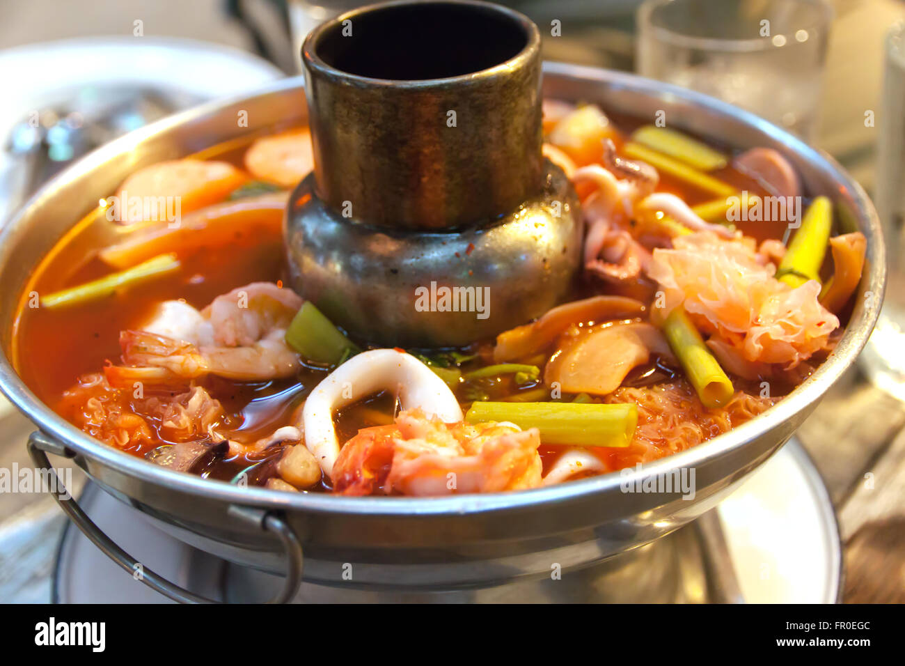 Sour soup with shrimp and water mimosa in Soup Pot Stock Photo - Alamy