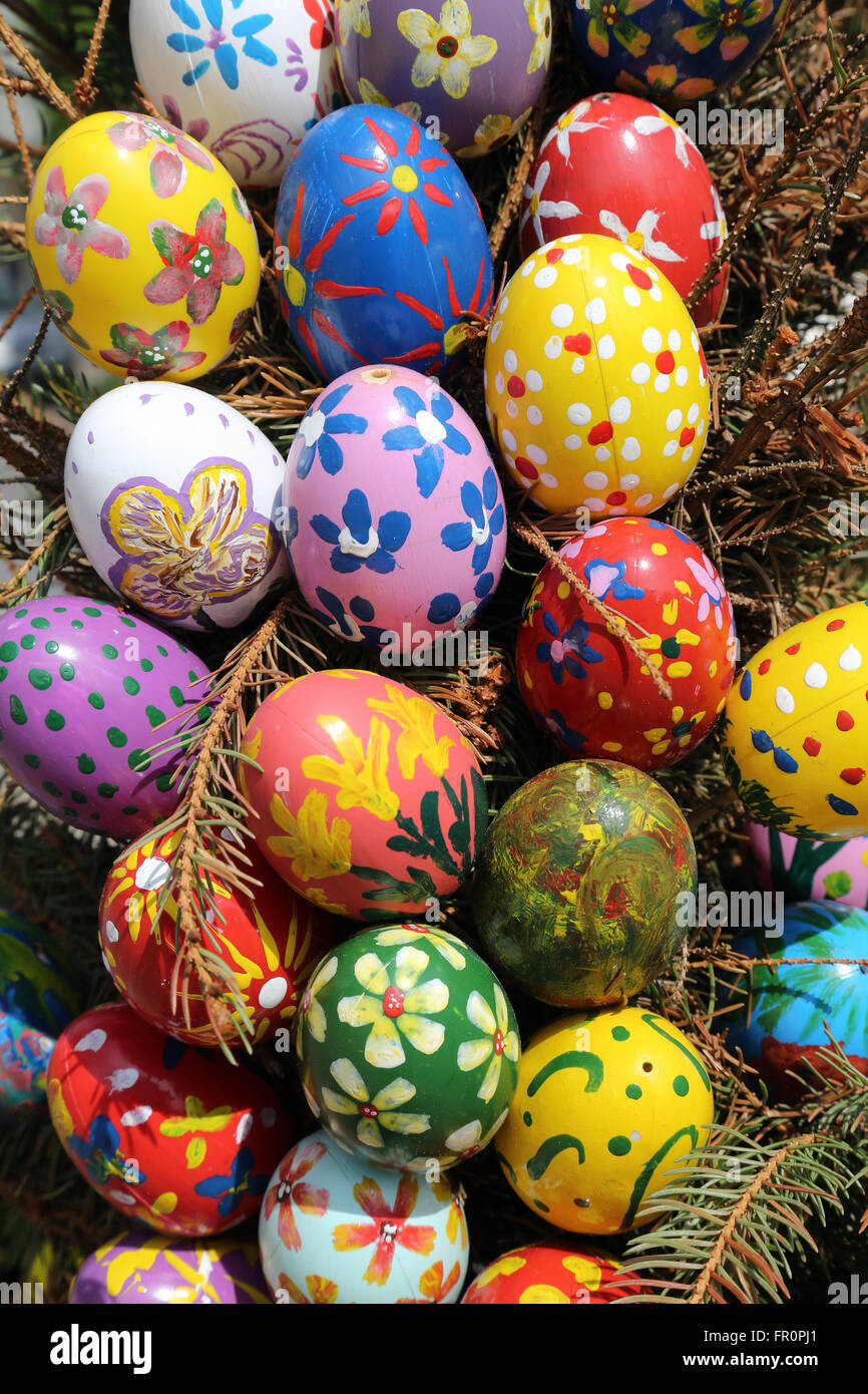 Easter eggs exposed in front of the parish church of St. Stephen in ...
