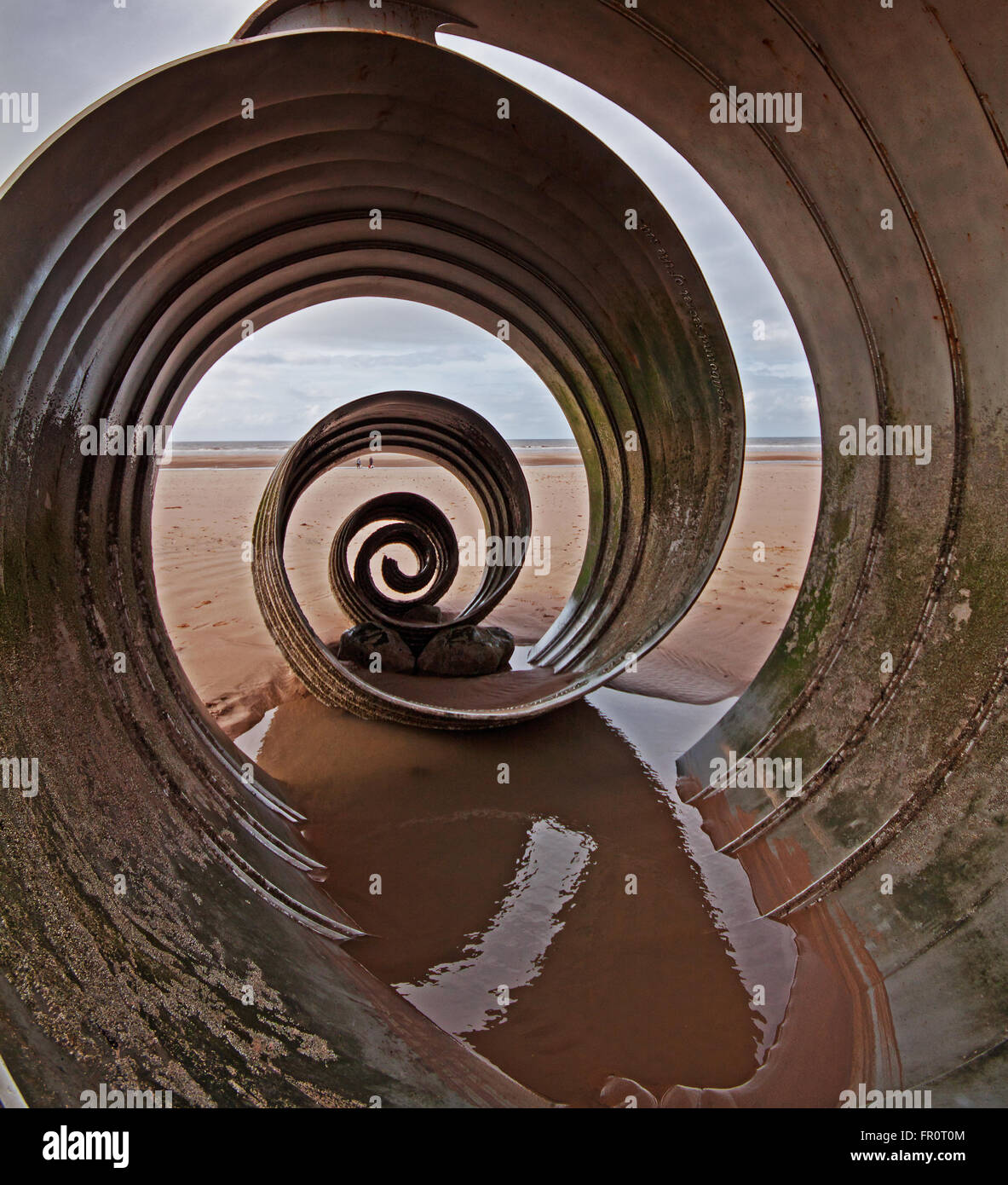 Cleveleys beach viewed through Mary's Golden shell Stock Photo - Alamy