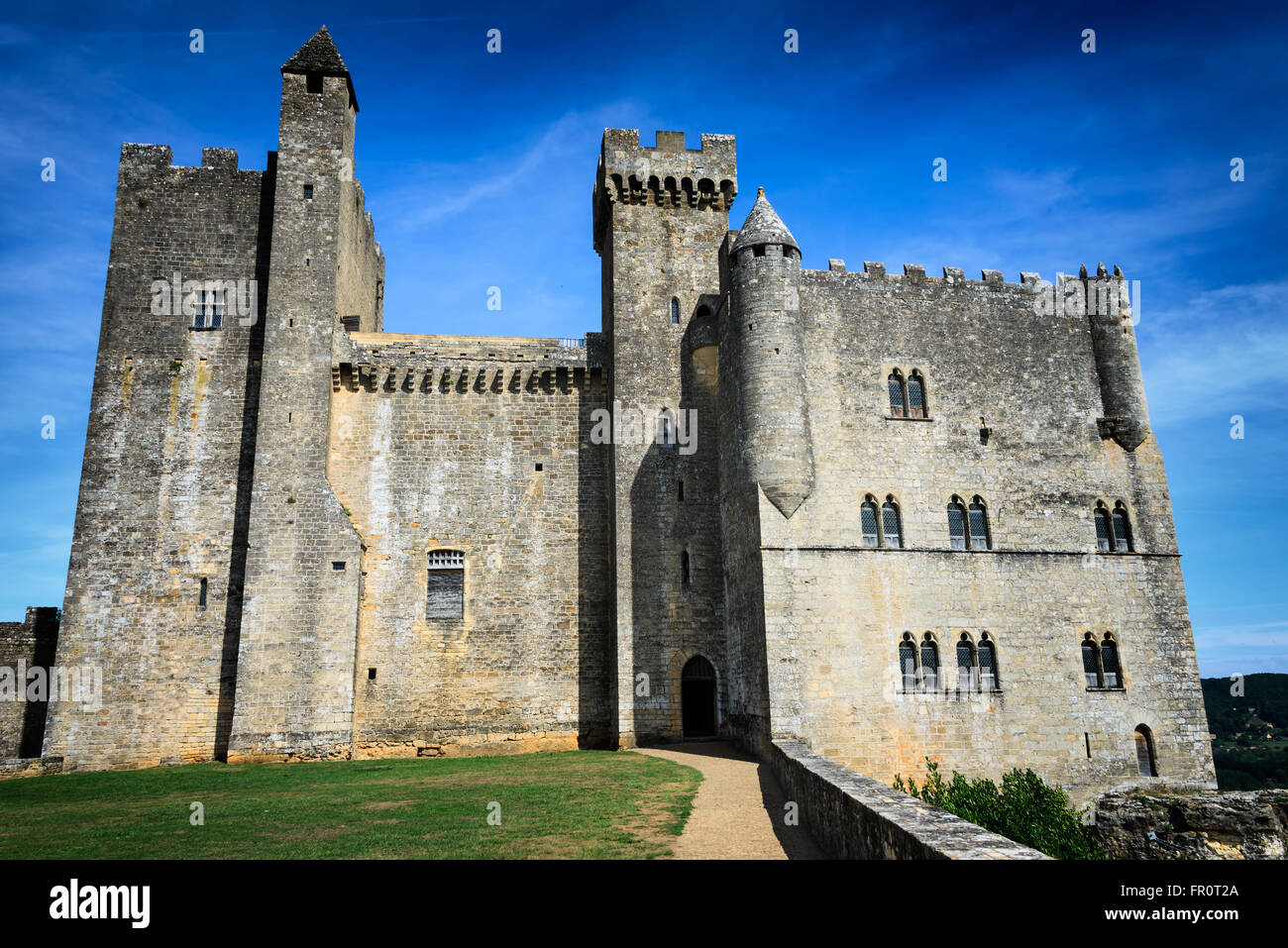 Medieval architecture of impressive Chateau de Beynac castle, built on ...