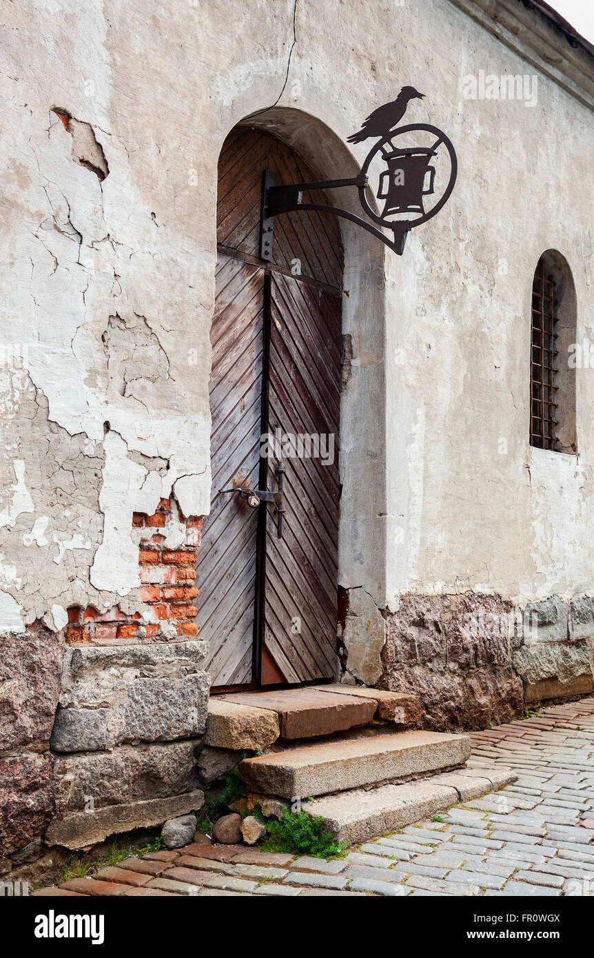 Old wooden gate at the medieval castle in Vyborg, Russia Stock Photo ...