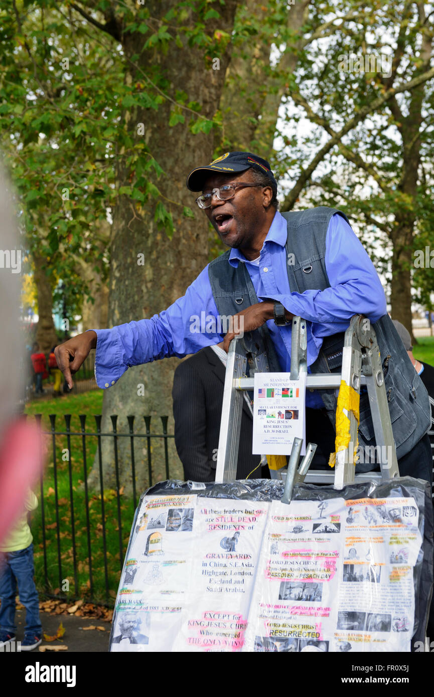 A black man addressing the crowd at Speakers' Corner in Hyde Park ...