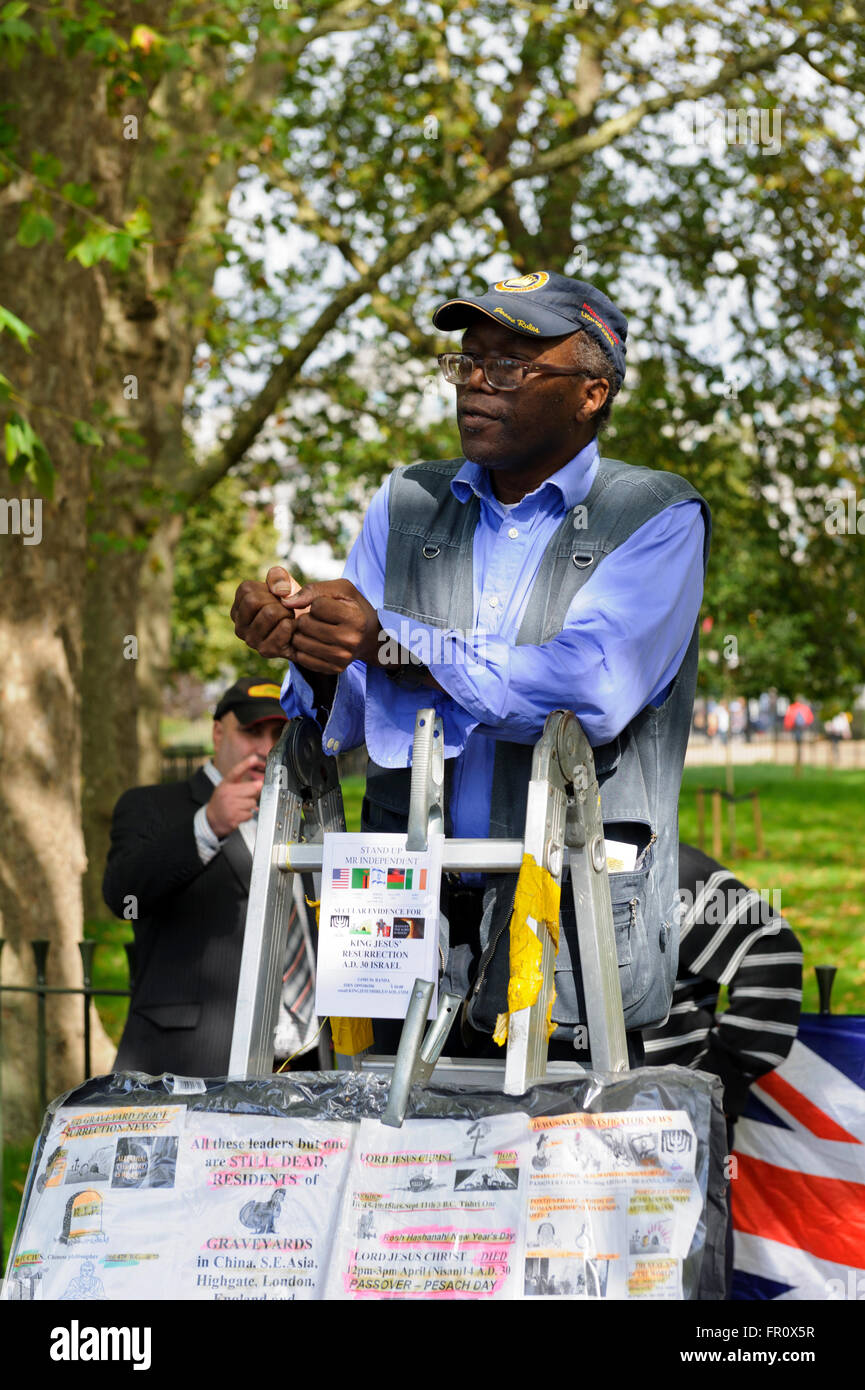 A black man addressing the crowd at Speakers' Corner in Hyde Park ...
