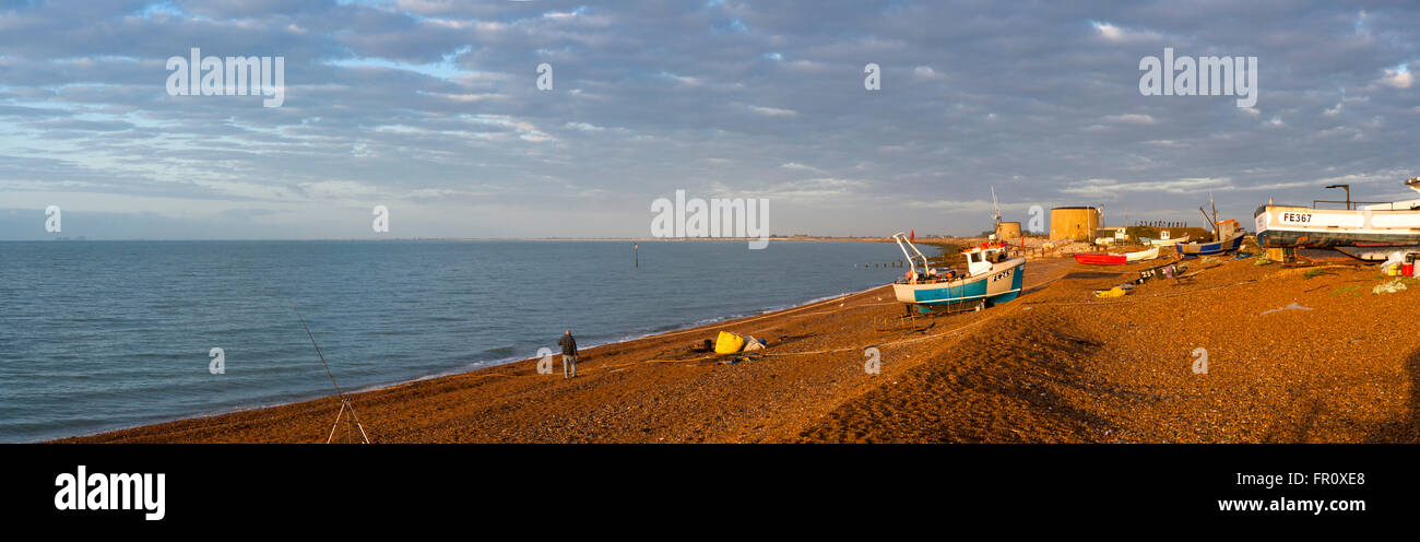 Panoramic view of Hythe beach Kent England with Martello Tower and ...