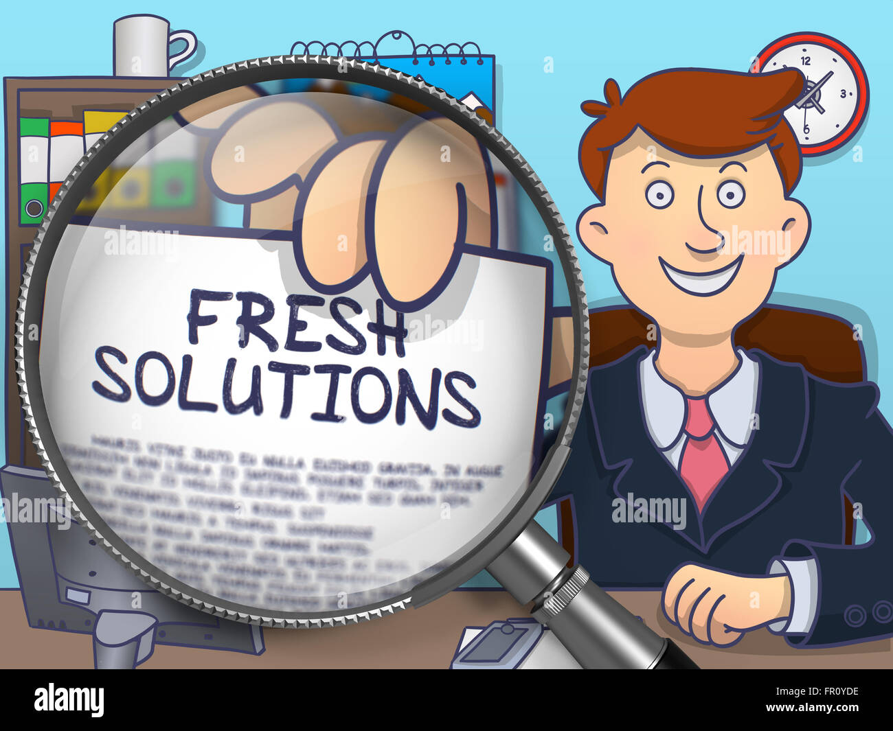 Fresh Solutions through Magnifier. Doodle Design Stock Photo - Alamy