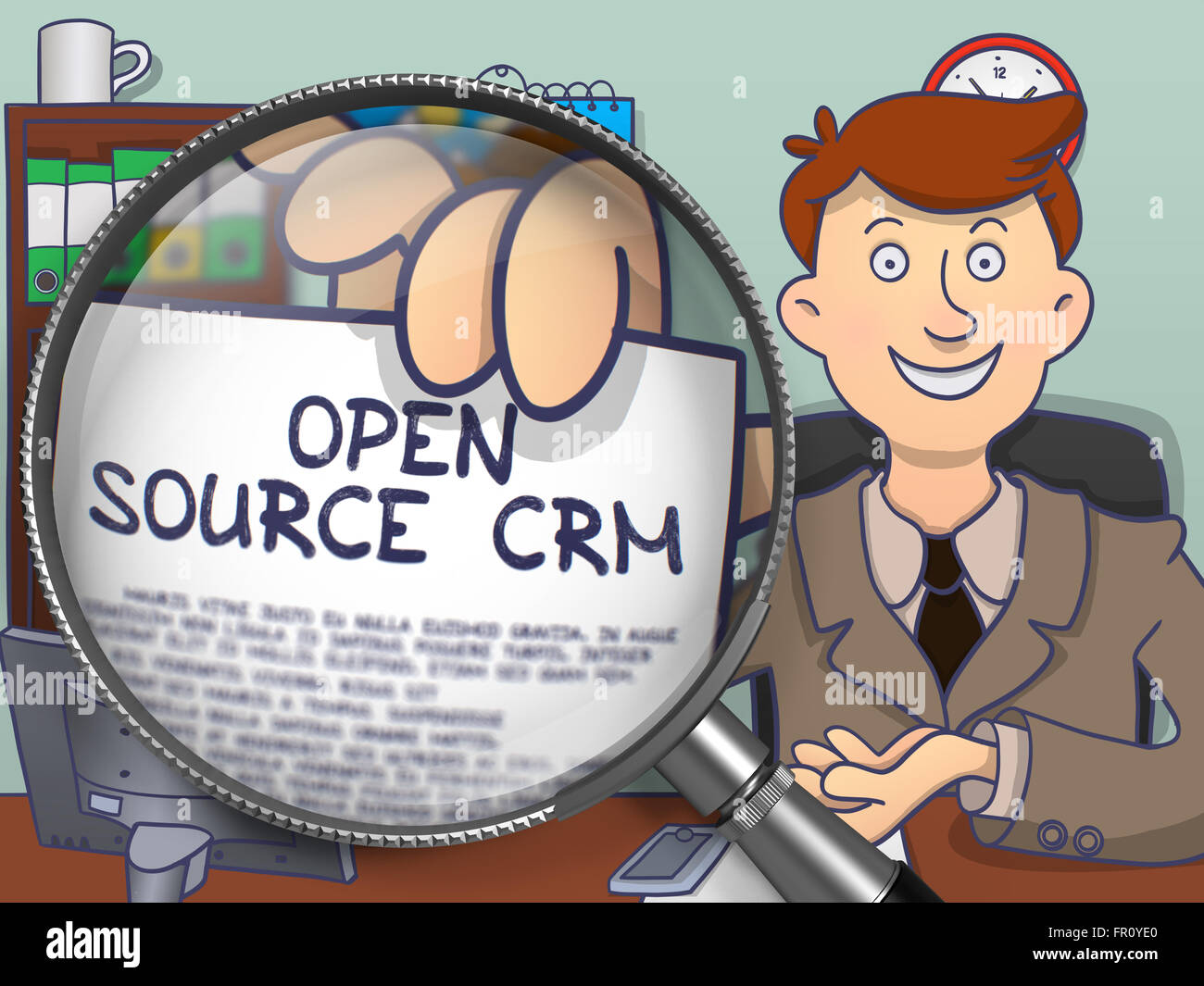 Open Source CRM through Magnifier. Doodle Style Stock Photo - Alamy