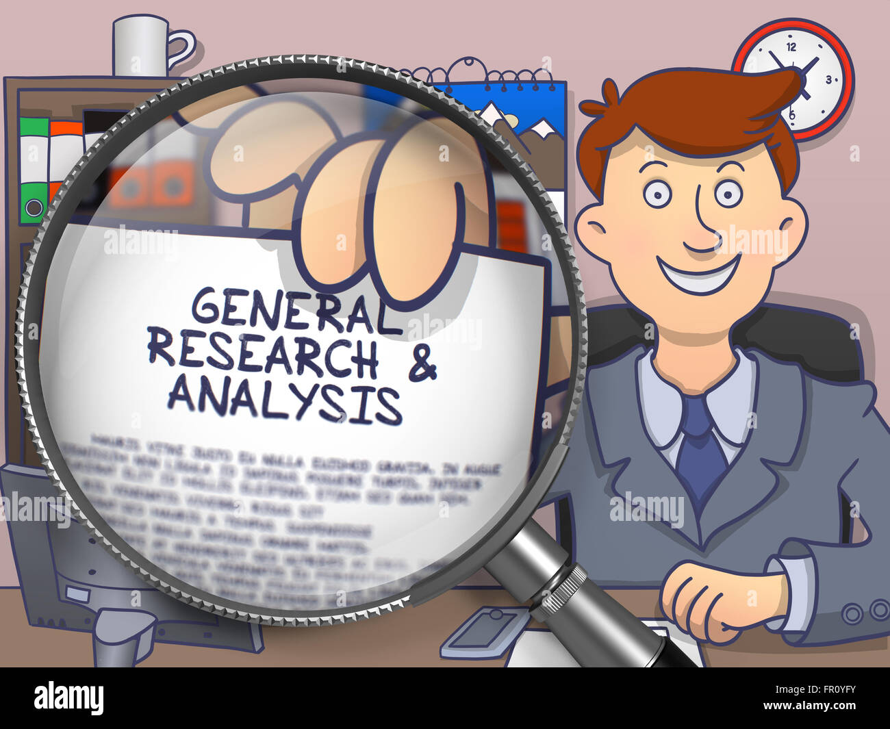 General Research and Analysis through Magnifying Glass Stock Photo - Alamy