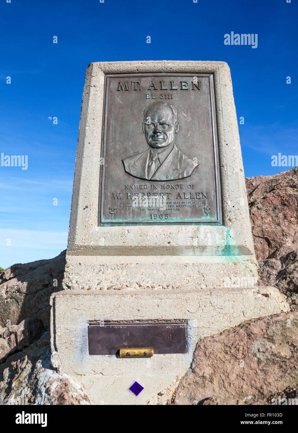 Plaque atop Sandstone Peak (Mt. Allen) in Circle X Ranch, with moon ...