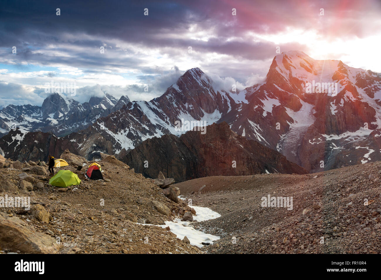 High Altitude Camp Changing Weather Stock Photo - Alamy