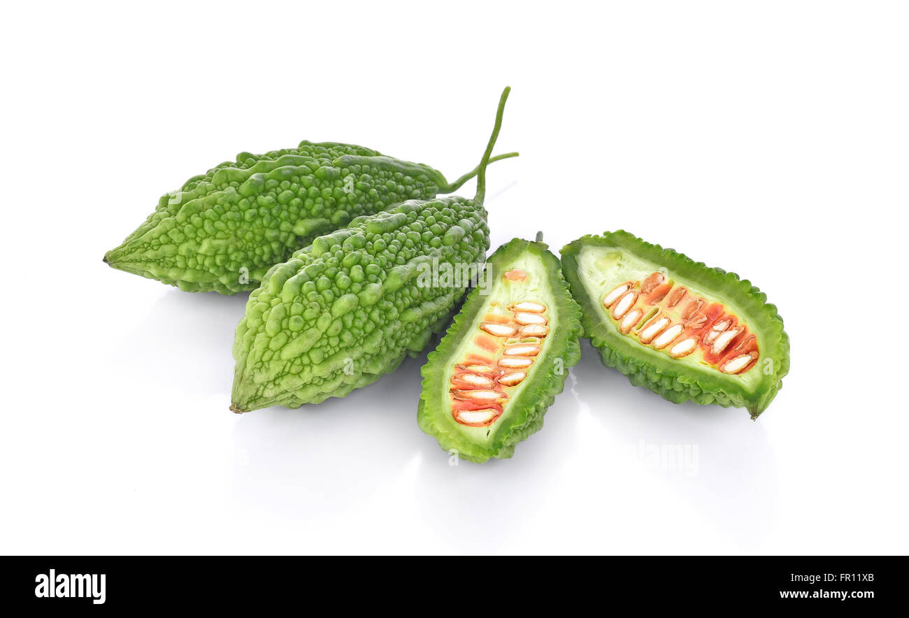 Fresh bitter gourd on white background Stock Photo - Alamy