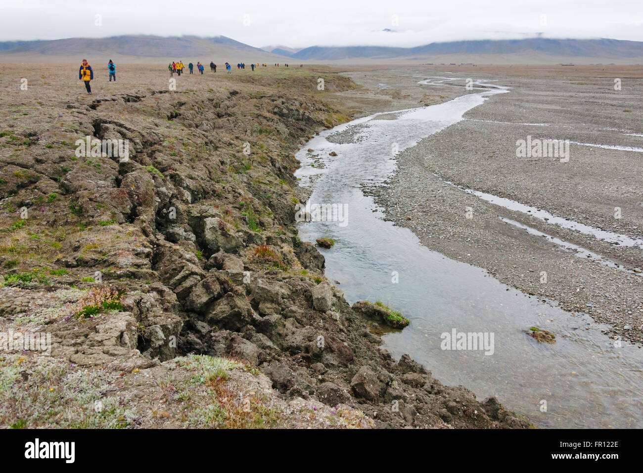 Tourists hiking on Wrangel Island, Chukchi Sea, Russia Far East Stock ...