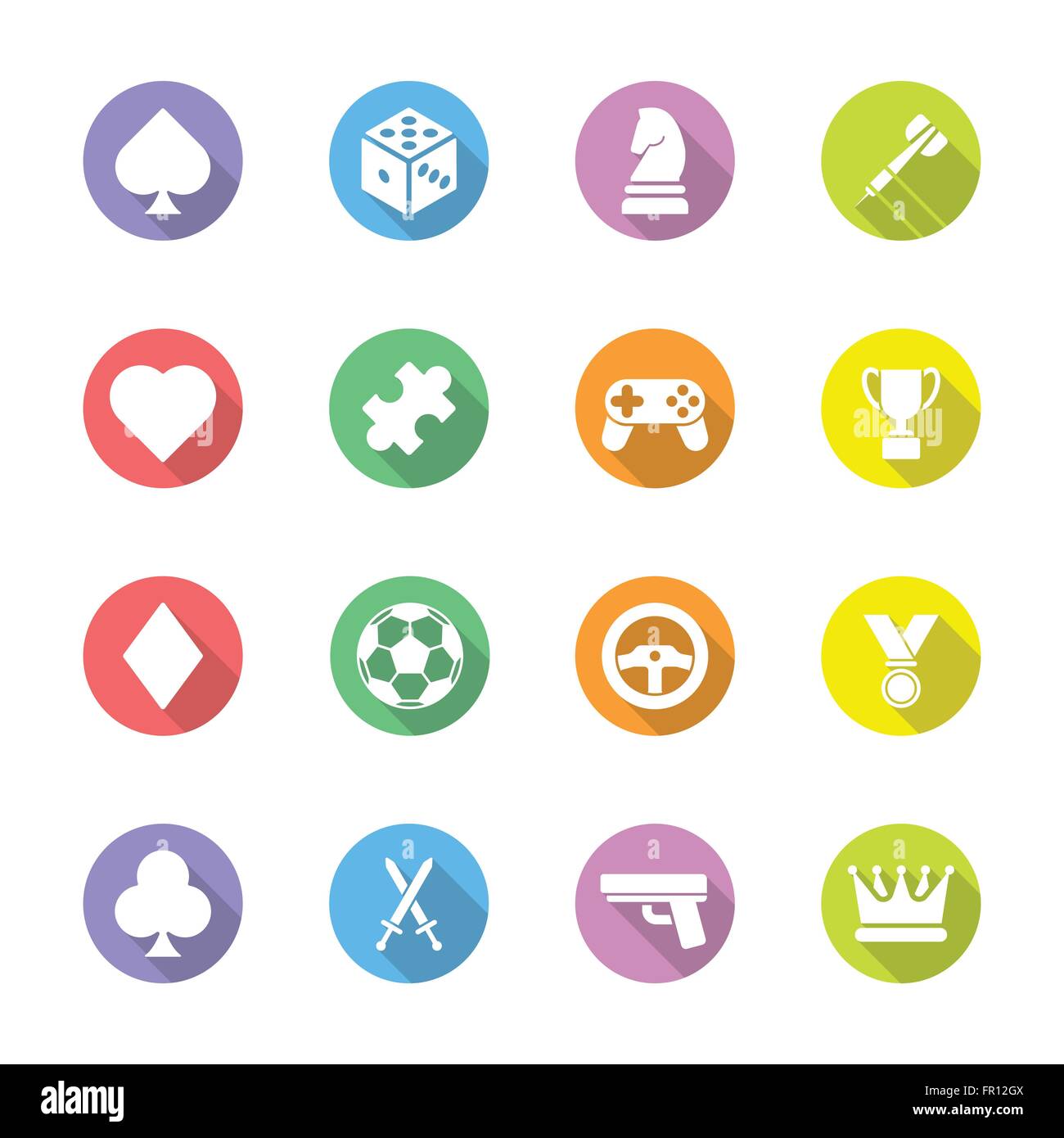 [EPS10] colorful flat game icon set on circle with shadow for web, UI ...