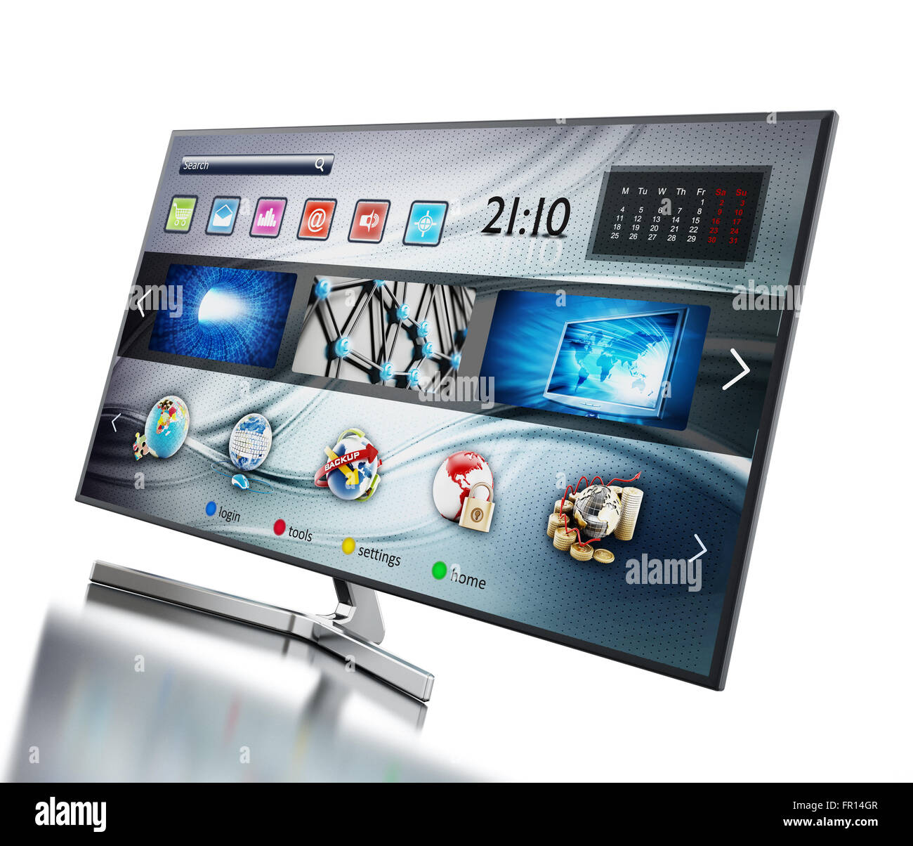 Smart TV with fictitious interface design showing main screen Stock ...