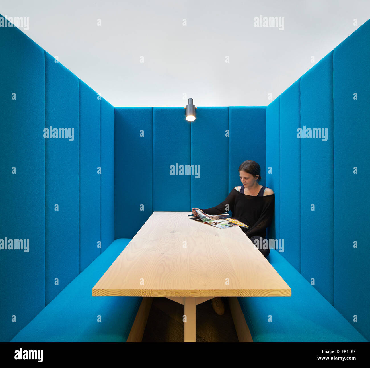 Upholstered blue colored meeting booth. Fold 7 Offices, London, United ...