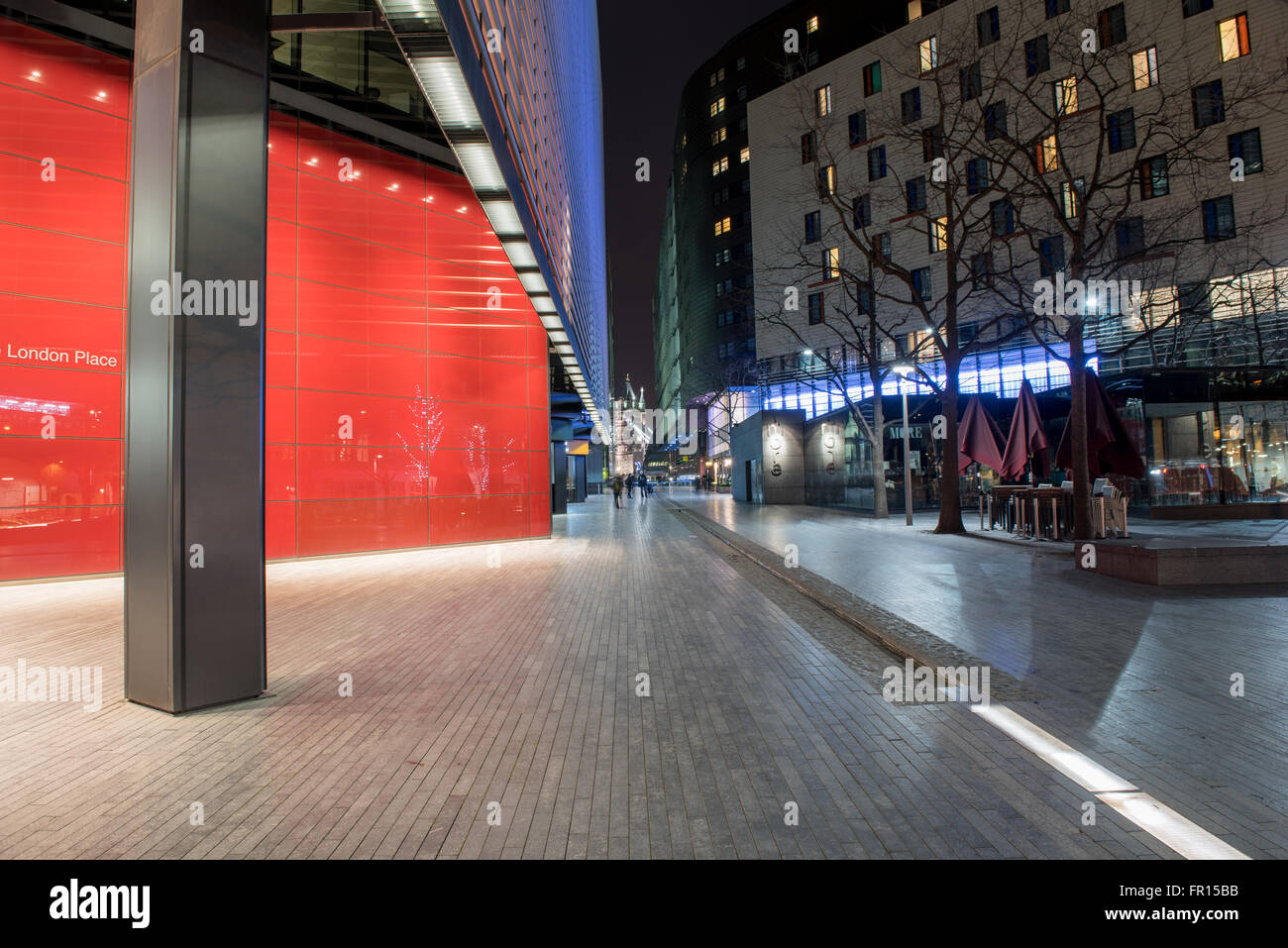 The Rill More London towards Tower Bridge at night light trail and ...