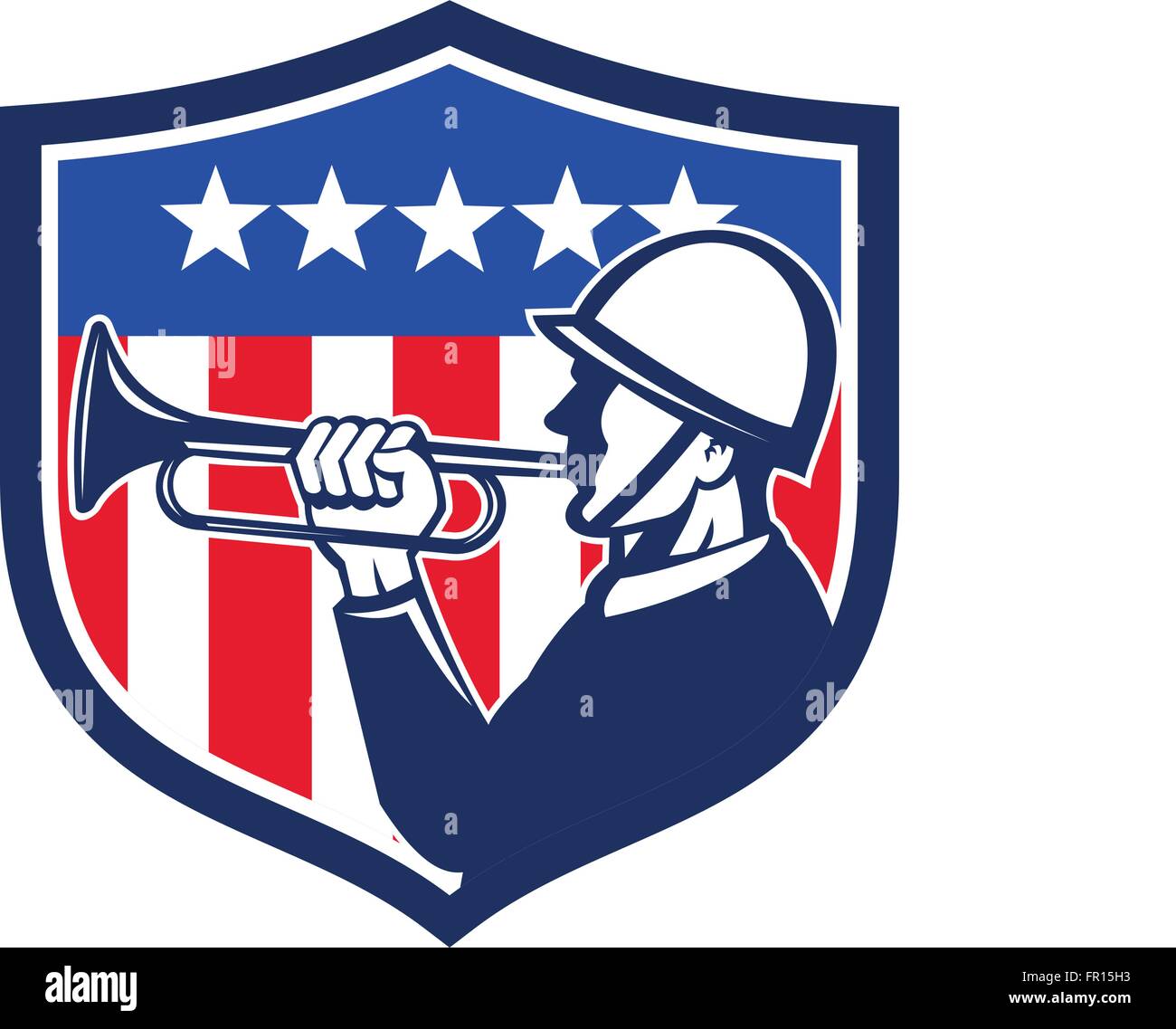 Illustration of an american soldier bugler doing a reveille viewed from ...