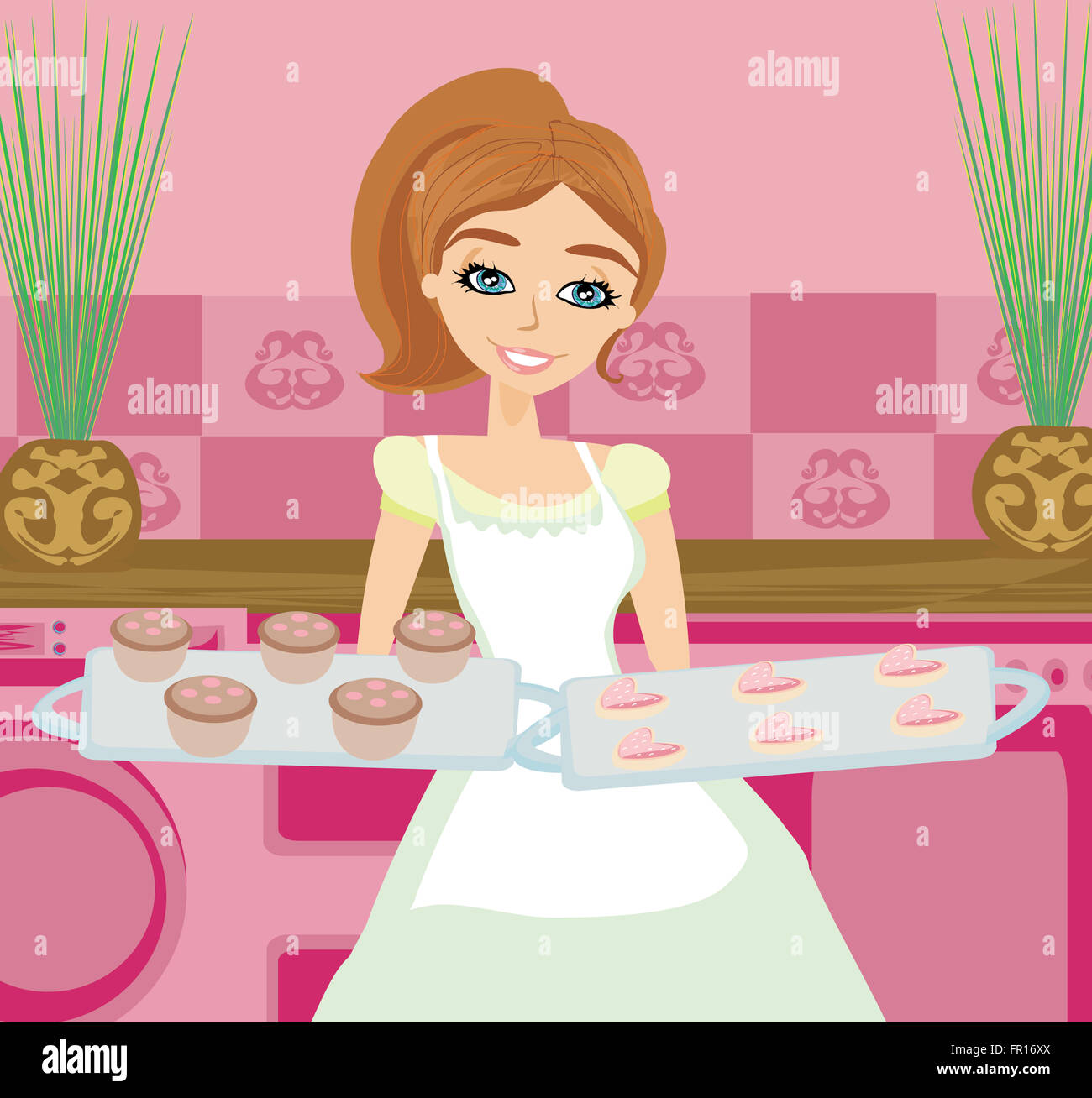 Housewife serving cookies Stock Photo - Alamy