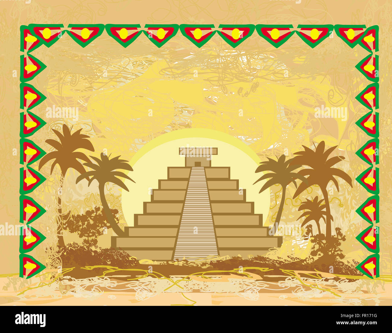 Mayan Pyramid, Chichen-Itza, Mexico - grunge abstract background Stock ...