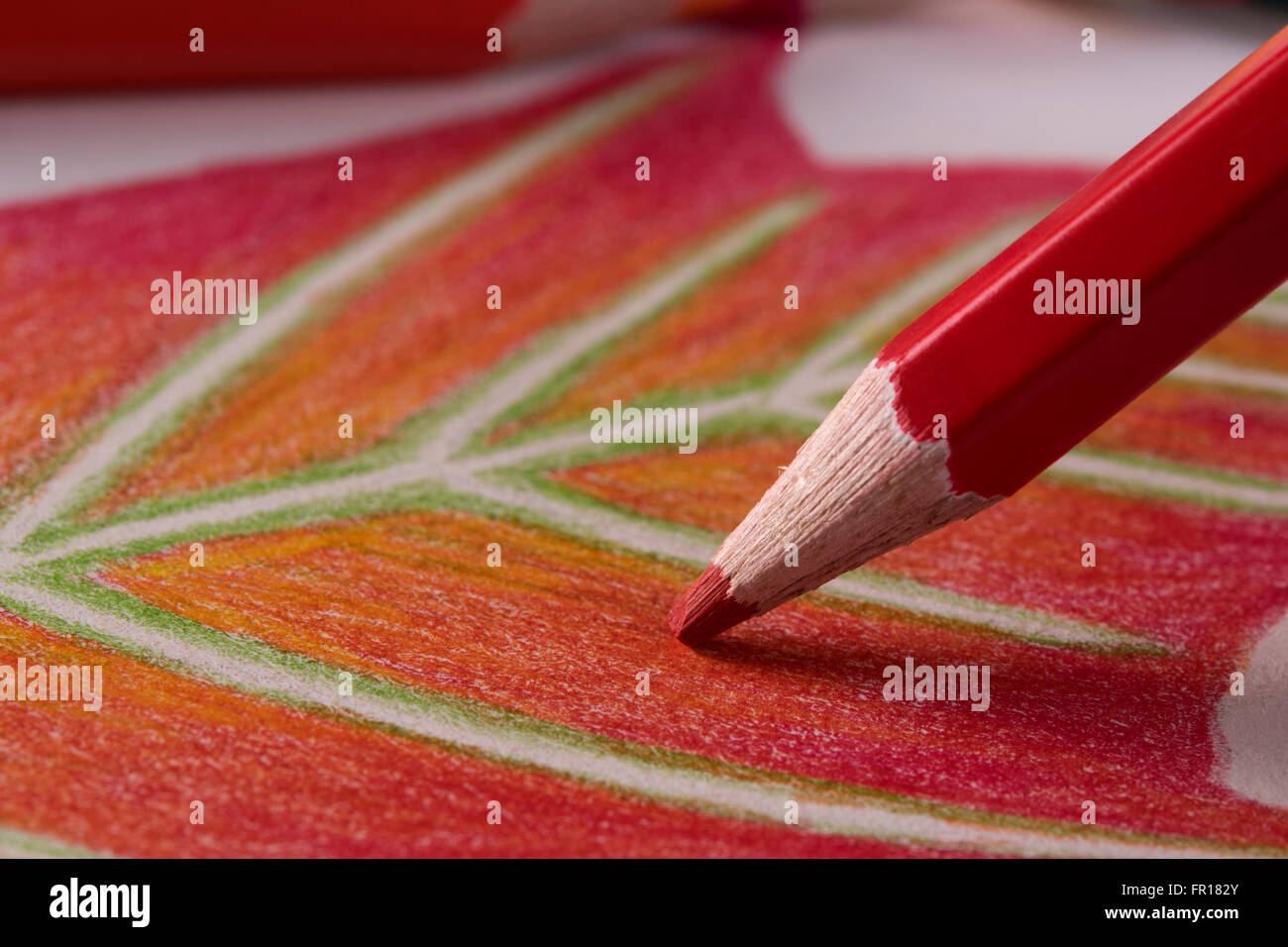 drawing leaf with red color pencil Stock Photo - Alamy