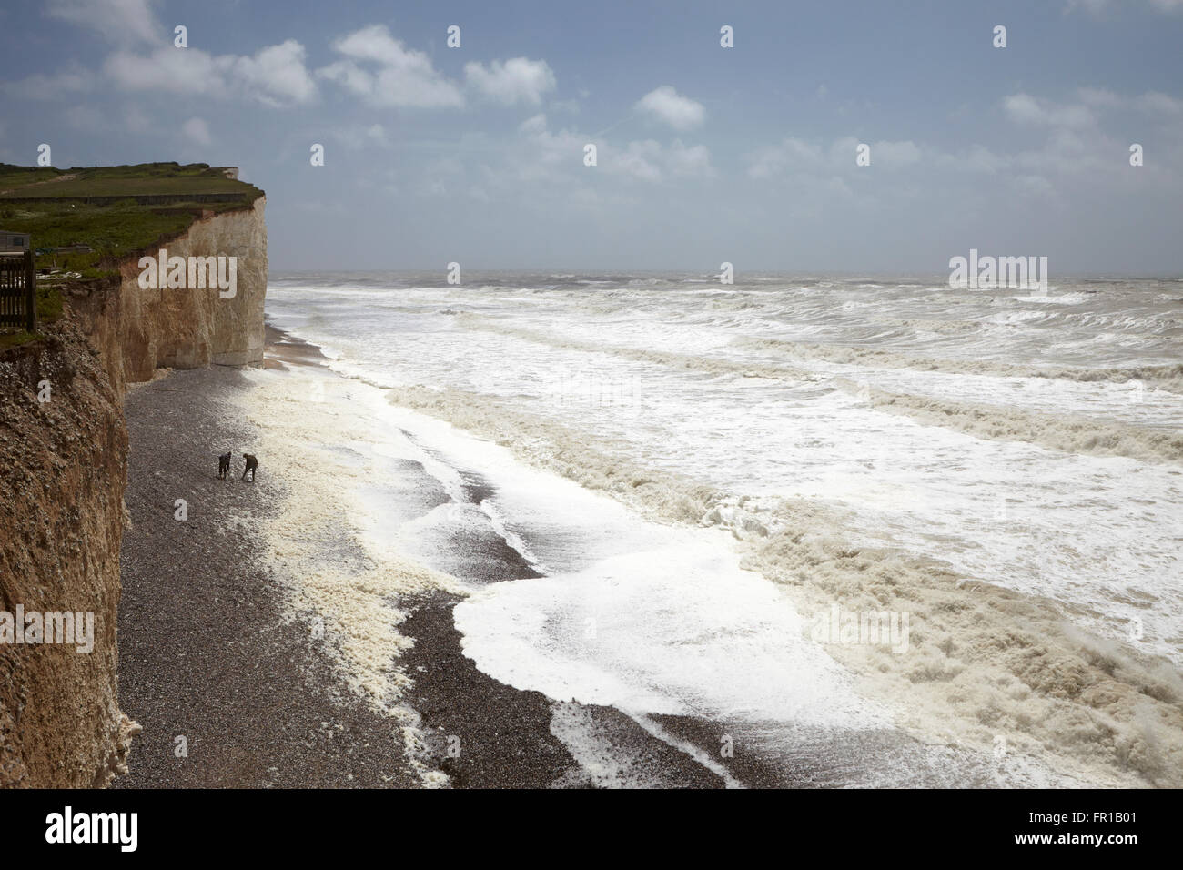 Birling Gap chalk cliffs on a stormy day towards Beachy Head with ...
