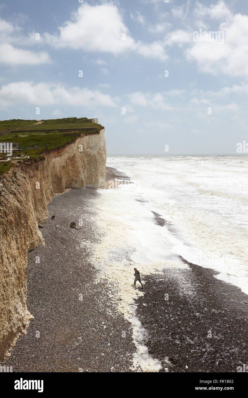 Birling Gap chalk cliffs on a stormy day towards Beachy Head with ...