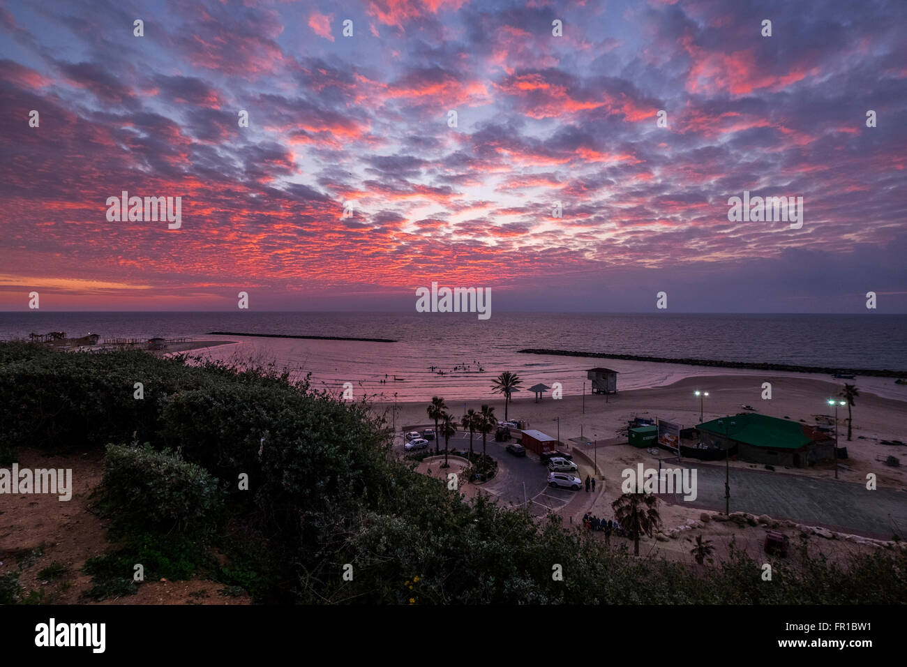 Natanya beach, Israel at sunset Stock Photo - Alamy
