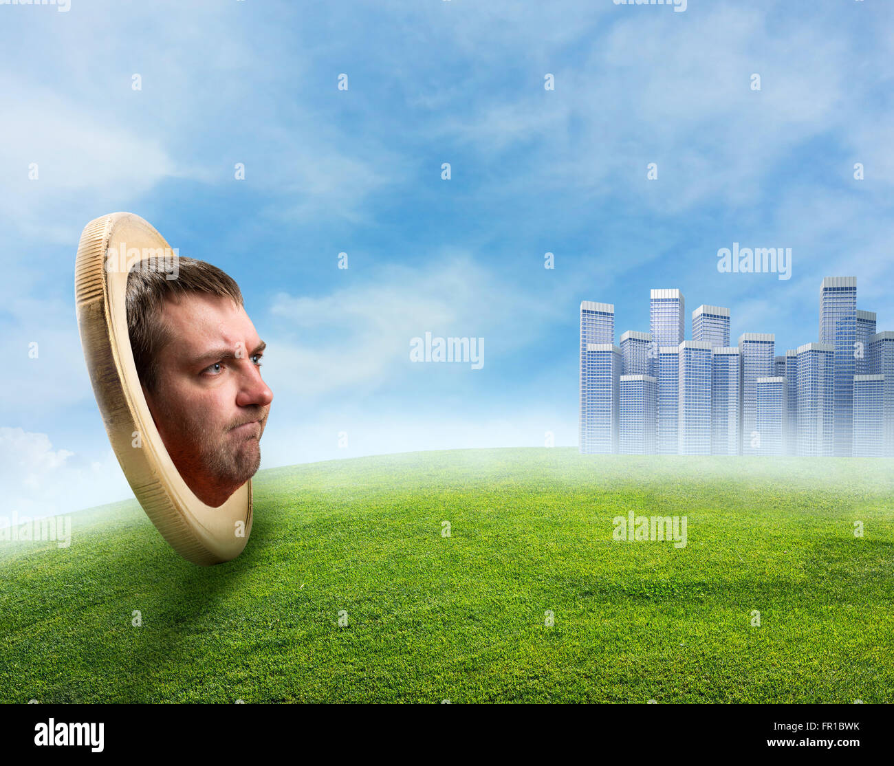 Male face in the coin Stock Photo - Alamy