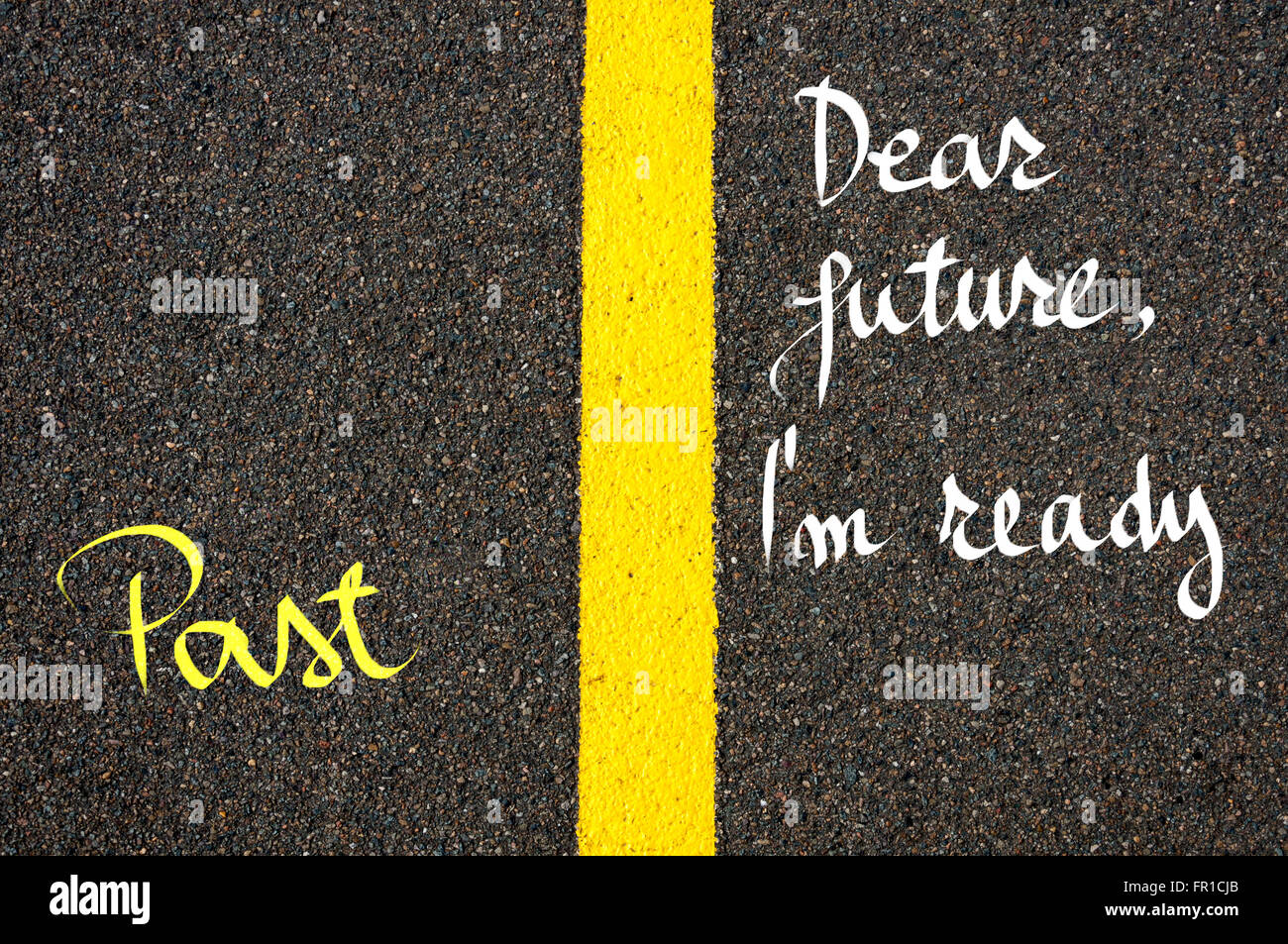 Road marking yellow paint dividing line between Past and Future going ...