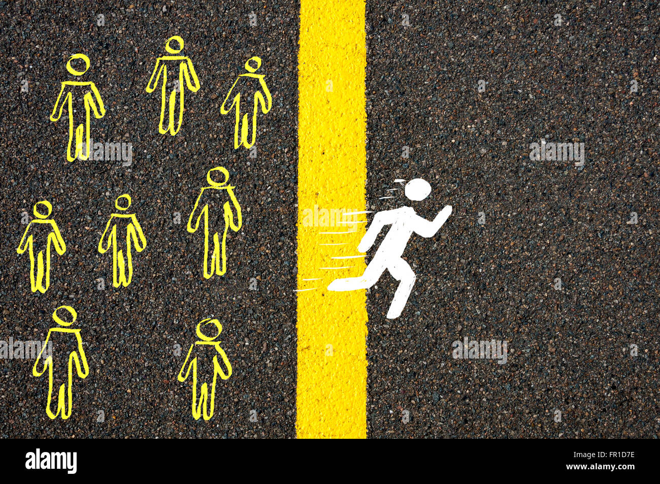 Road marking yellow paint dividing line between rest of people and male ...