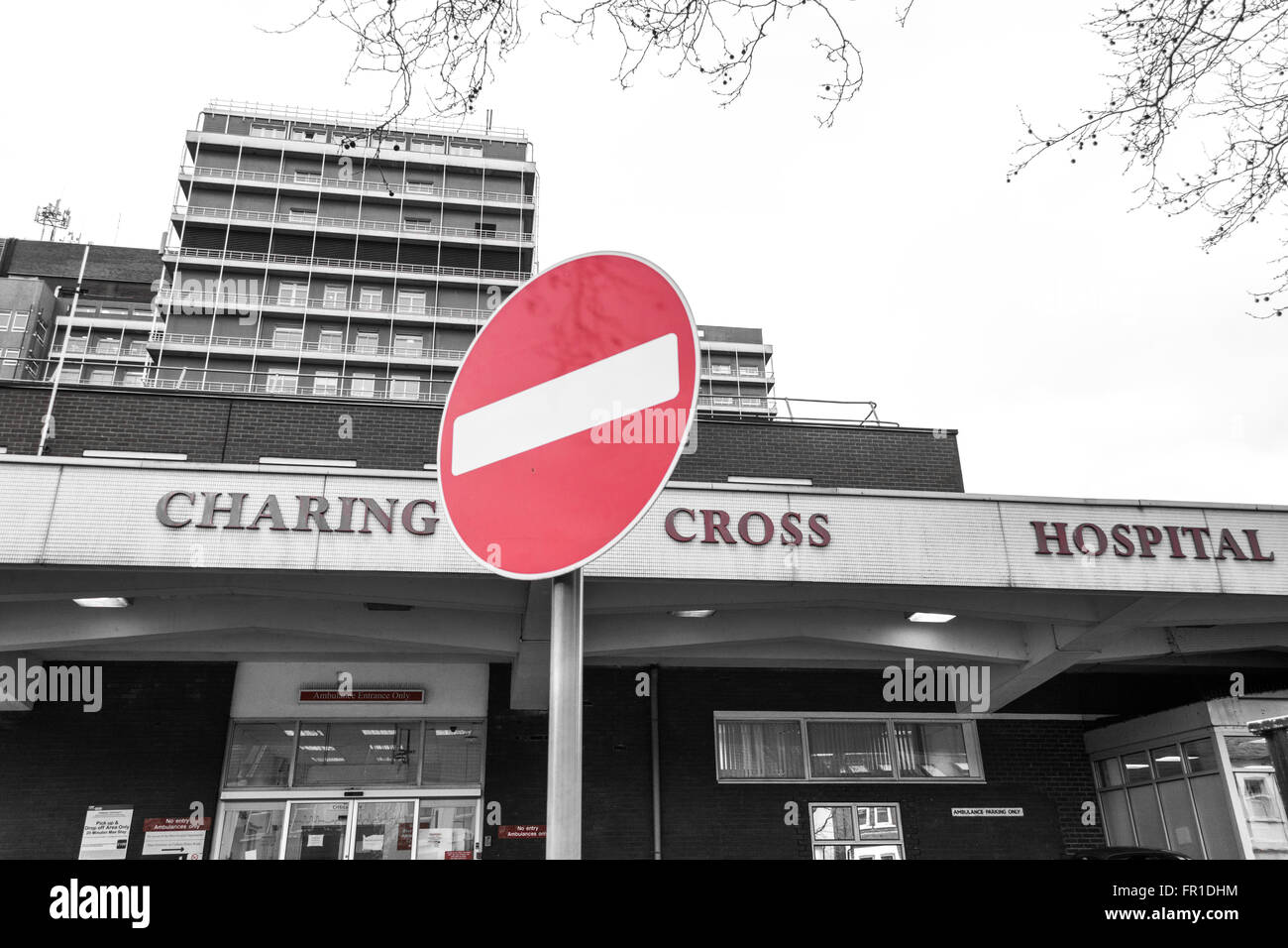 No Entry sign outside Charing Cross Hospital in SW London, UK Stock ...