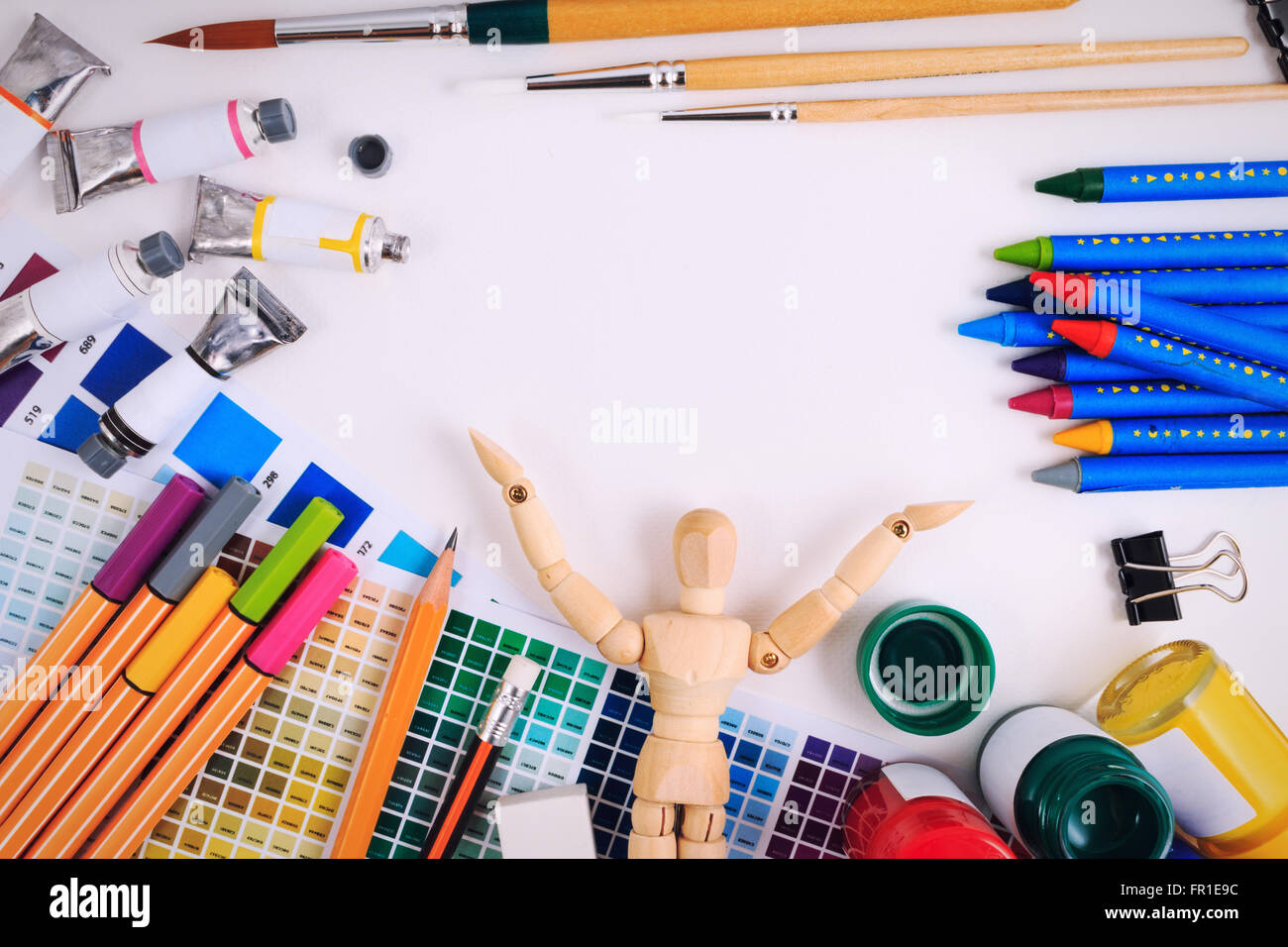 Set of tools for creative art work on a white background Stock Photo ...