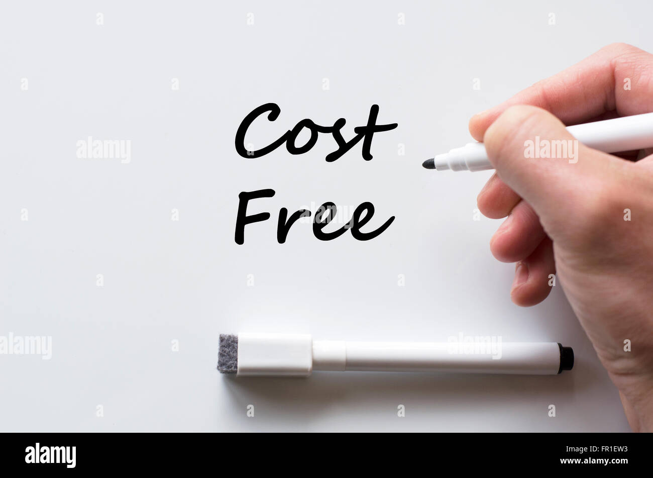 Human hand writing cost free on whiteboard Stock Photo - Alamy