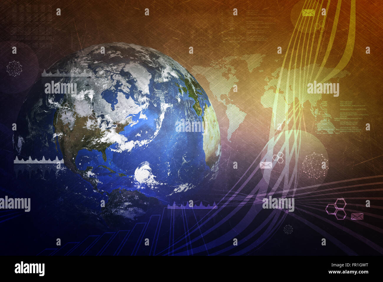 Earth globe with graphs Stock Photo - Alamy