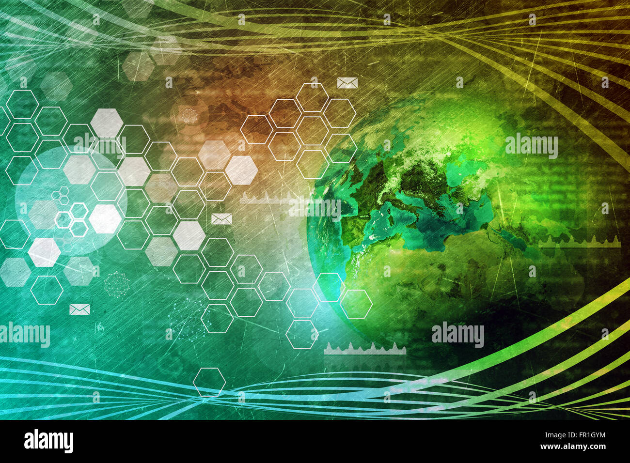 Earth globe with graphical charts Stock Photo - Alamy