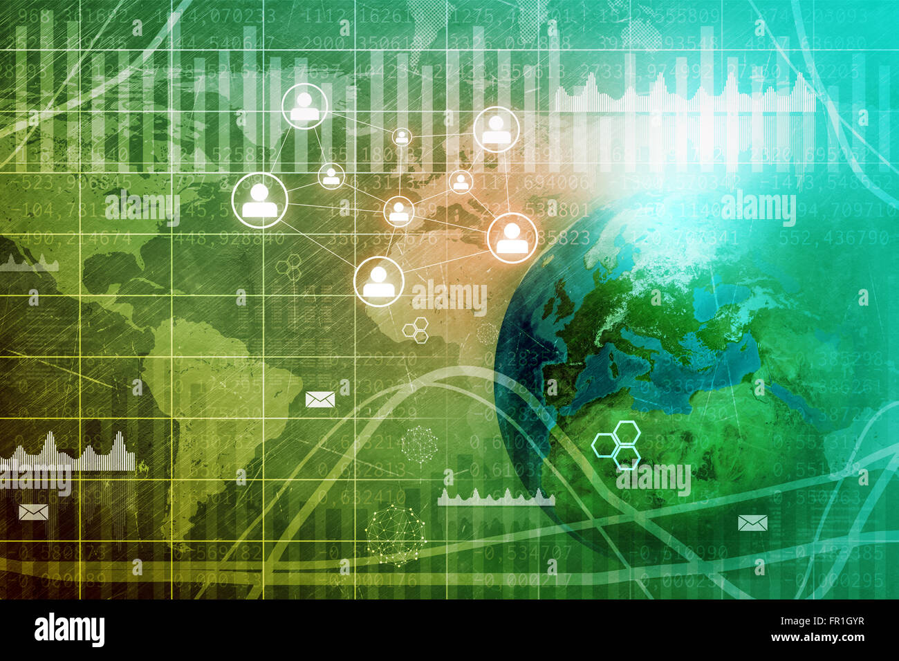 Earth globe with graphs Stock Photo - Alamy