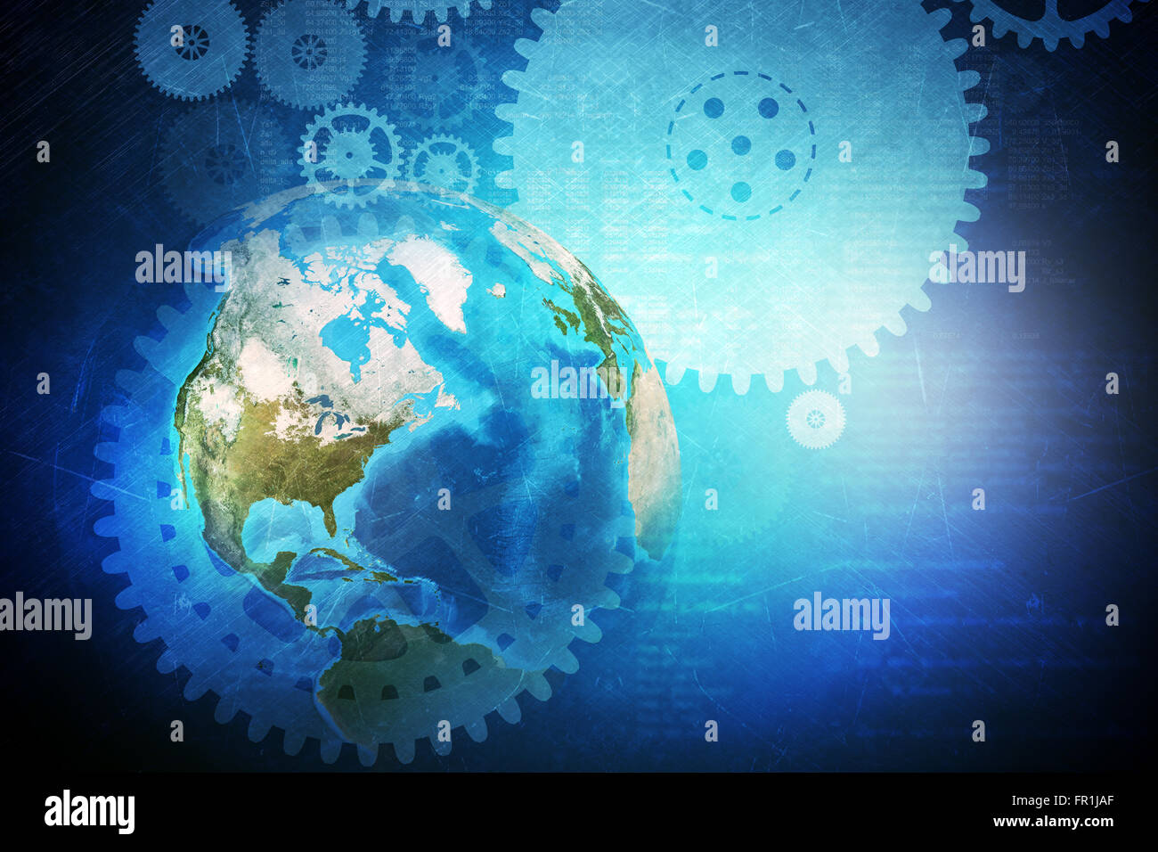 Earth globe with cog wheels Stock Photo - Alamy