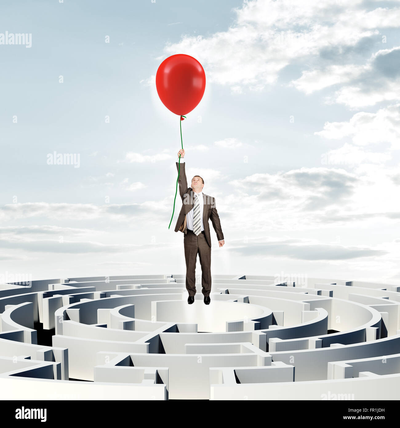 Businessman flying with balloon Stock Photo - Alamy