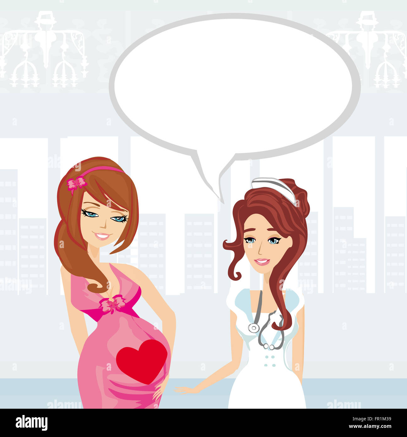 Illustration pregnant woman prenatal checkup doctor nurse girl hi-res ...