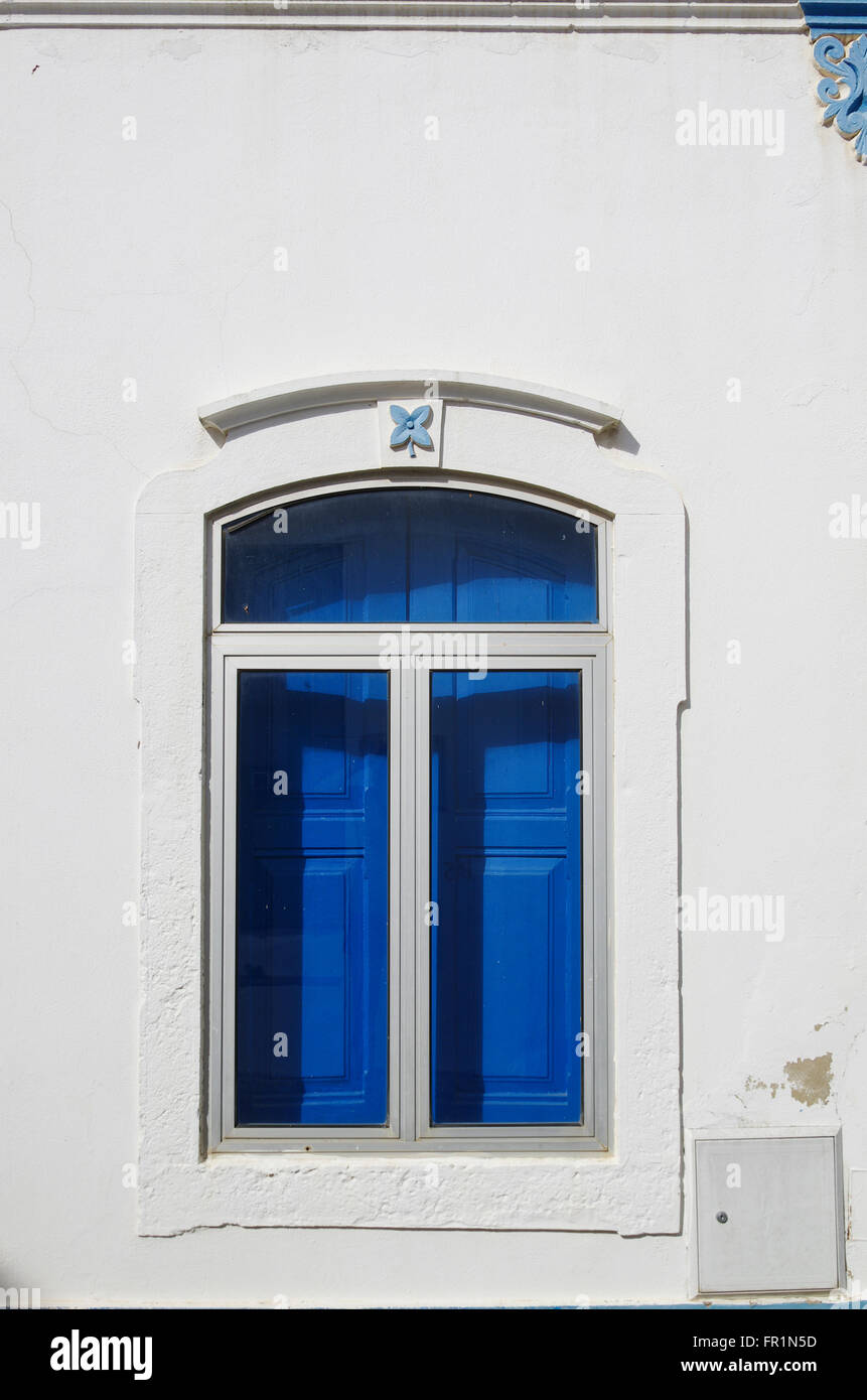 Blue window, Alte city, Algarve, south Portugal, Europe, touristic ...