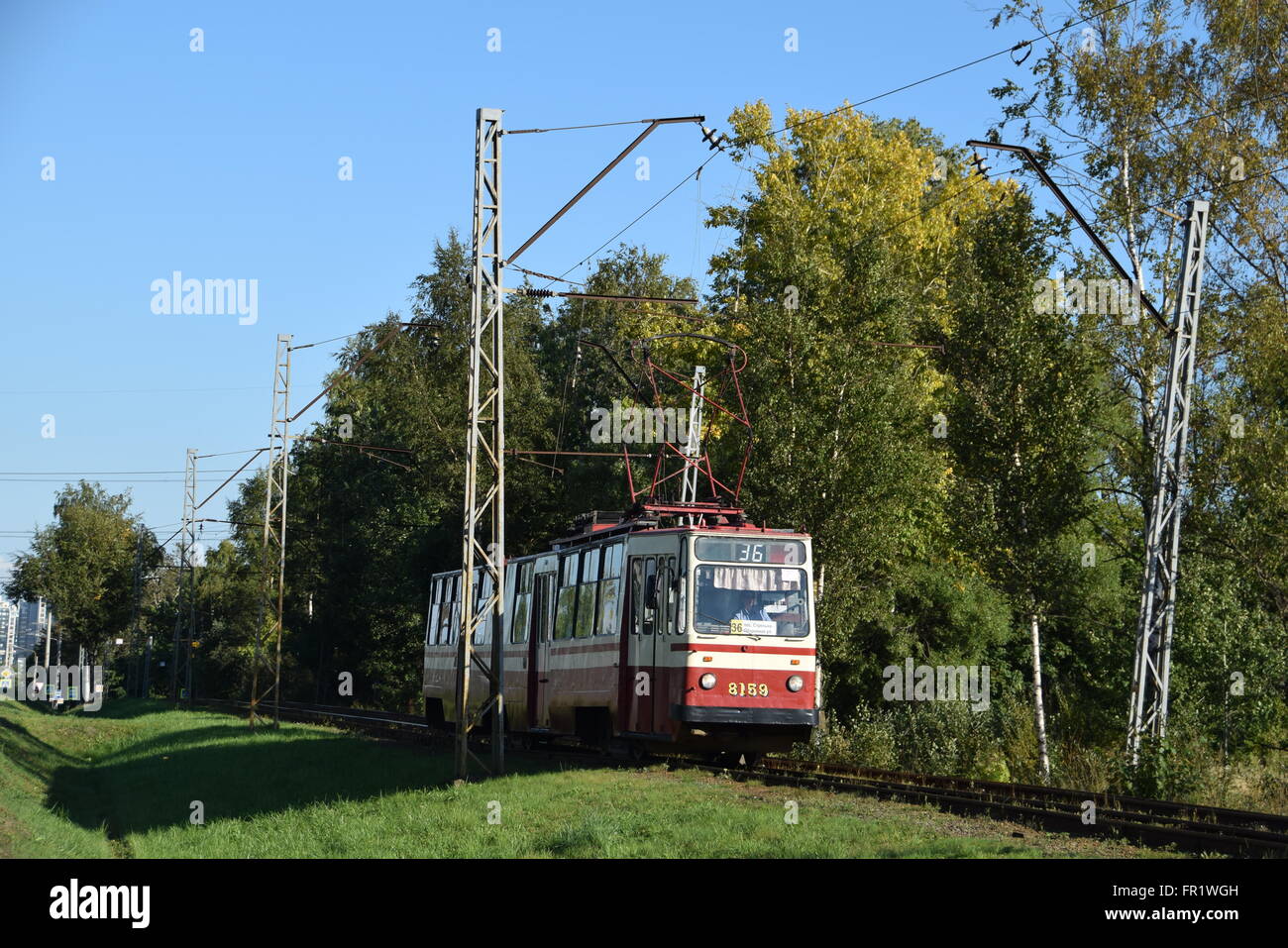 LVS-86 articulated tram car at route 36 sideway segregation of ...