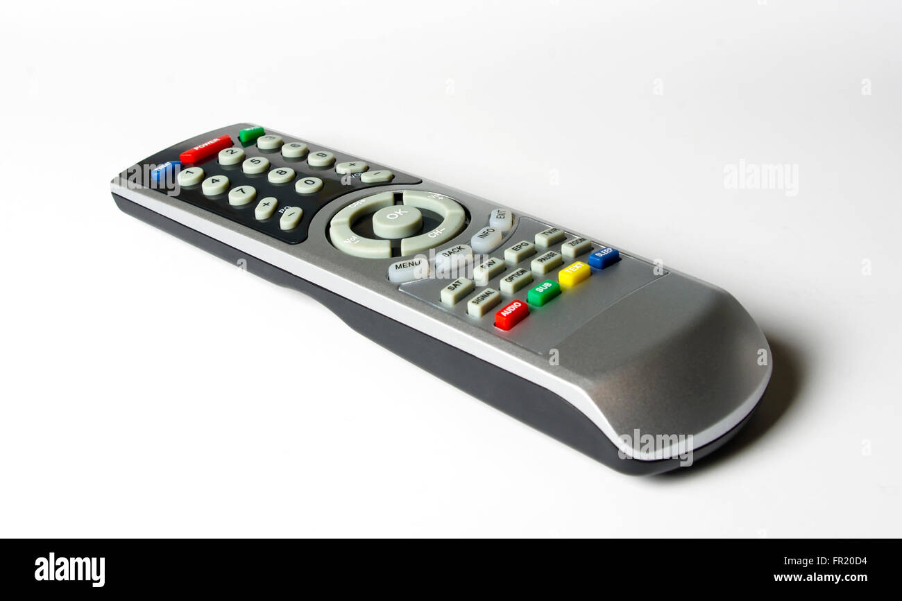 Infrared TV remote control on white background Stock Photo - Alamy
