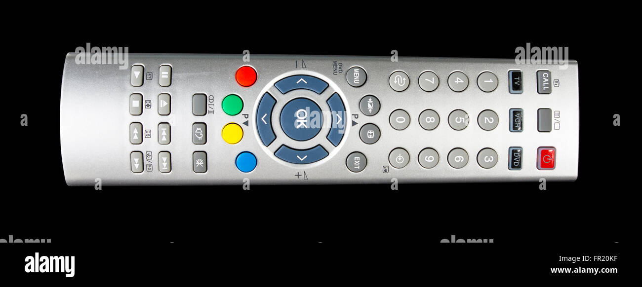 TV remote control isolated on black background Stock Photo - Alamy
