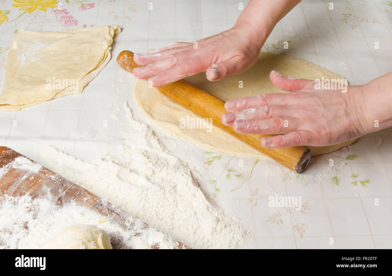 Making dough by female hands on white table background Stock Photo - Alamy