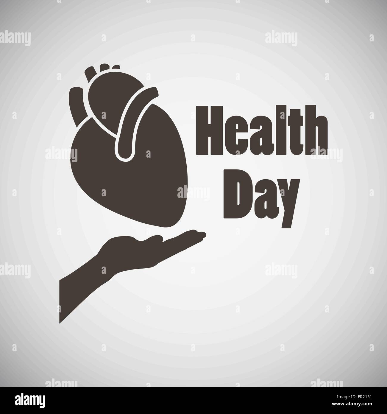 Health day emblem with heart in open palm on grey background. Vector ...