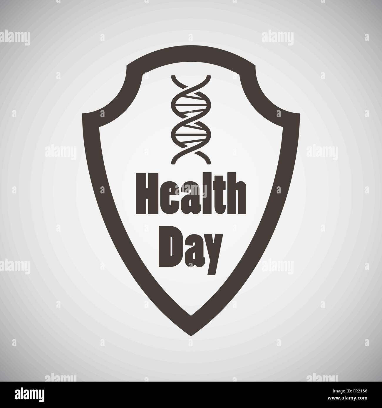 Health day emblem with shield and DNA symbol on it on grey background ...