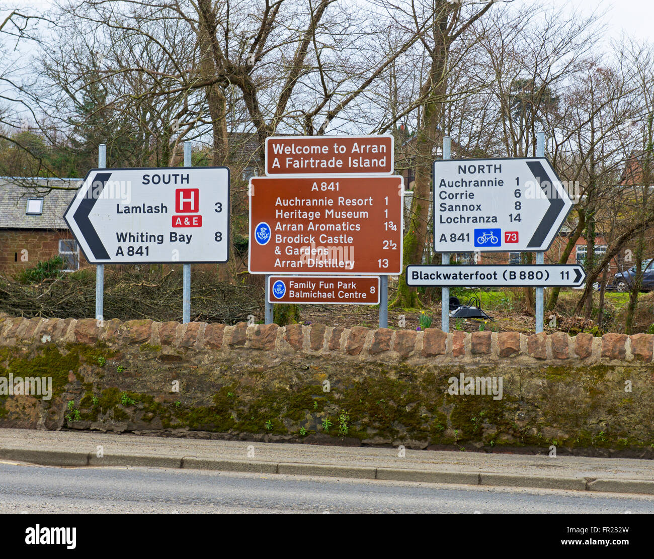 Direction signs in Brodick, Isle of Arran, North Ayrshire, Scotland ...